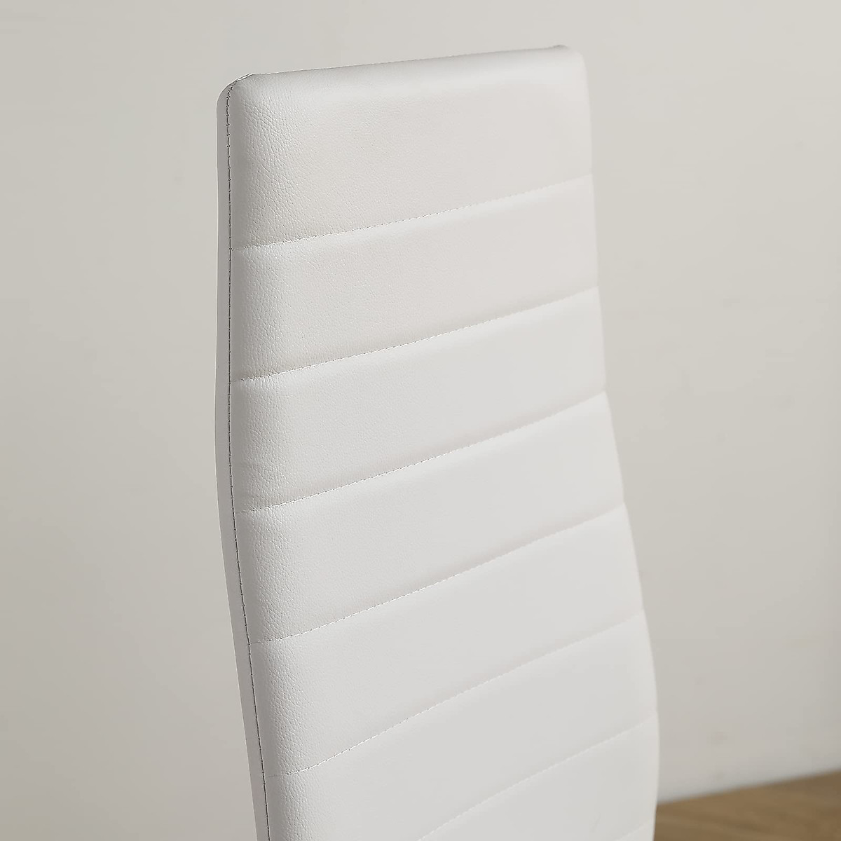 43" Glass Dining Table Chairs Sets for 4 Person,Modern Rectangular Dinner Table and PU Leather Chairs with 0.31" Tempered Glass Tabletop and Metal Legs,White&Transparent