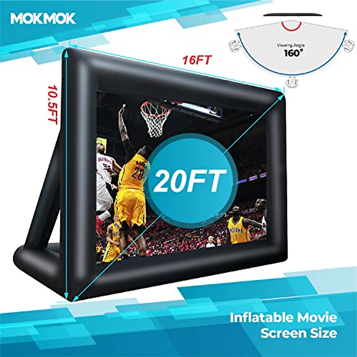Mokmok 20ft Front and Rear Projection Inflatable Projection Screen,with Air Blower and Storage Bag, Blow Up Movie Screen for Backyard Outdoor Movie Night Barbecue Pool Party, Easy Setup