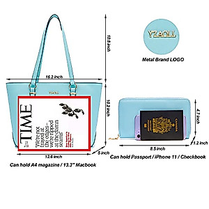 Handbags for Women Large Tote Shoulder Bags Top Handle Satchel Purses Wallet set 2pcs IceBlue