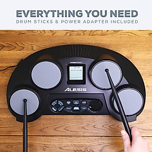 Alesis CompactKit 4 – Tabletop Electric Drum Set with 70 Electronic and Acoustic Drum Kit Sounds, 4 Pads, and Drum Sticks
