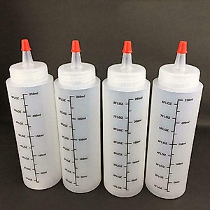 U&S 1 Pack 8oz/250ml Plastic Squeeze Bottles with Red Tip Cap and Black Scale, Squeeze Condiment Bottles Sauce Salad Squeezable Bottle Squirt Bottles