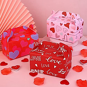 ADXCO 24 Pack Valentine's Day Treat Boxes, 6.3 x 3.5 x 3.5 Inch Gable Treat Boxes Paper Gift Box Goodie Boxes for Valentines Container Candy BoxesWedding, Birthday Party Favor Boxes