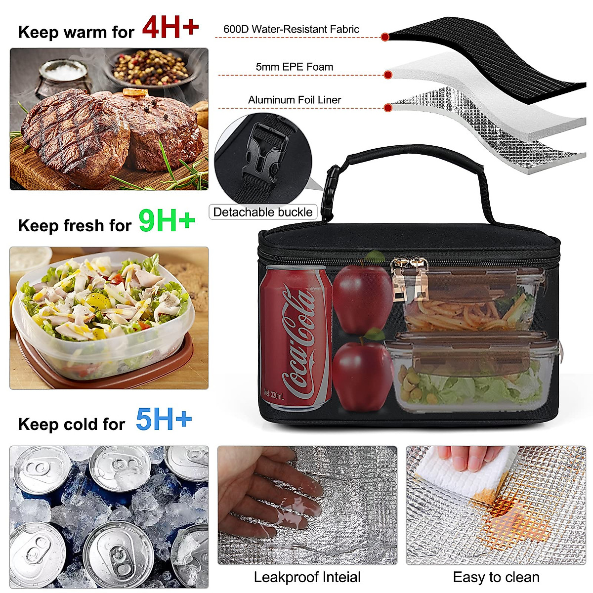 Laptop Bag for Women 15.6 Inch Waterproof Leather Tote Bag Lightweight Business Office Work Bag with Insulated Cooler Lunch Bag Large Professional Briefcase Computer Handbag Shoulder Bag Dark Black