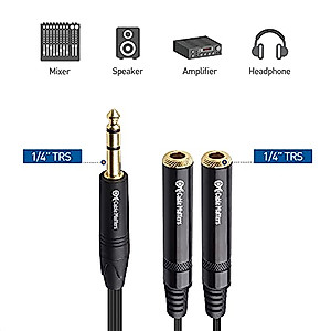 Cable Matters 2-Pack TRS Male to 2X TRS Female 1/4 Splitter Cable (1/4 Inch Headphone Splitter Cable) in Black - 0.2m / 6 Inches