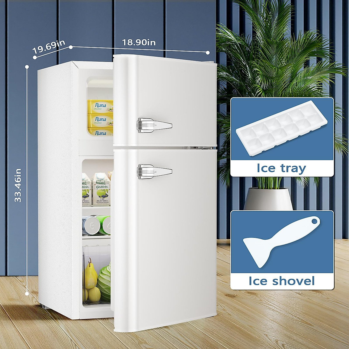 Antarctic Star Mini Fridge 3.1Cu.Ft Compact Refrigerator 2-Doors Freezer Low Noise Defrost Storage of Beverages Vegetables Fruits Kitchen Living Room Office Dormitory White