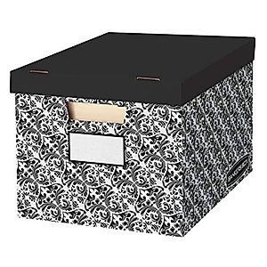 Bankers Box 0035501 Decorative Storage Box with Lids, Black and White, 10 Pack