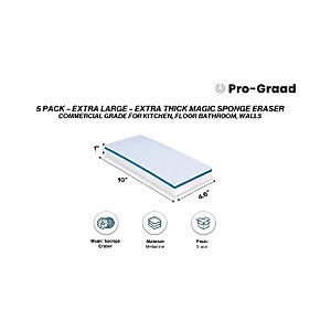 Magic Mopper Eraser Pads - 5 Pack 4.5" x 10" x 1" Commercial Grade Melamine Sponges for Floor, Tile, Grout, Baseboard & Walls - Durable & Versatile Cleaning - Compare to Magic Eraser - Doodlebug Pad