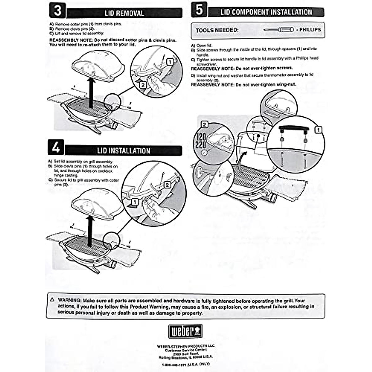 Weber 60059 Lid Handle Q 1000/1200/2000/2200 Grills Model Years 2014 and Newer.