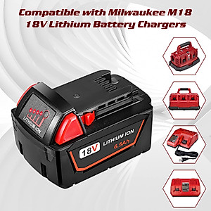 HUSUE 6.5Ah 18V Replacement Battery for Milwaukee M18 Battery, Lithium Battery Compatible with Milwaukee M18 18V 48-11-1815, 48-11-1820, 48-11-1840, 48-11-1850, 48-11-1860 Cordless Power Tools, 2 Pack