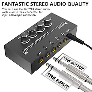 Fifine Headphone Amplifier 4 Channels Metal Stereo Audio Amplifier,Mini Earphone Splitter with Power Adapter-4x Quarter Inch Balanced TRS Headphones Output and TRS Audio Input for Sound Mixer-N6