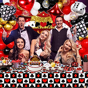 Winrayk 125Pcs Casino Theme Party Decorations Birthday Supplies Casino Red and Black Balloon Garland Poker Tablecloth Casino Backdrop Dice Poker Balloon Casino Games Las Vegas Casino Party Decorations