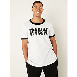 Victoria's Secret PINK Cotton Short Sleeve Campus T Shirt, Women's T Shirt, Optic White, XL