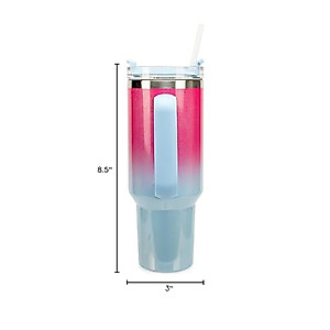 Elanze Designs Elephant Strength Loyalty Animal Traits 40 oz. Stainless Steel Large Water Bottle Coffee Mug Spill & Leak Resistant, Thermal Travel Tumbler with Handle Lid & Straw, Hot Pink & Sky Blue