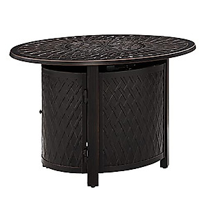 Fire Sense 63696 Davis Woven Aluminum Convertible Gas Fire Pit Table 37,000 BTU Outdoor Multi-Functional with Fire Bowl Lid, Nylon Weather Cover & Clear Fire Glass - Bronze Finish - Oval - 40"