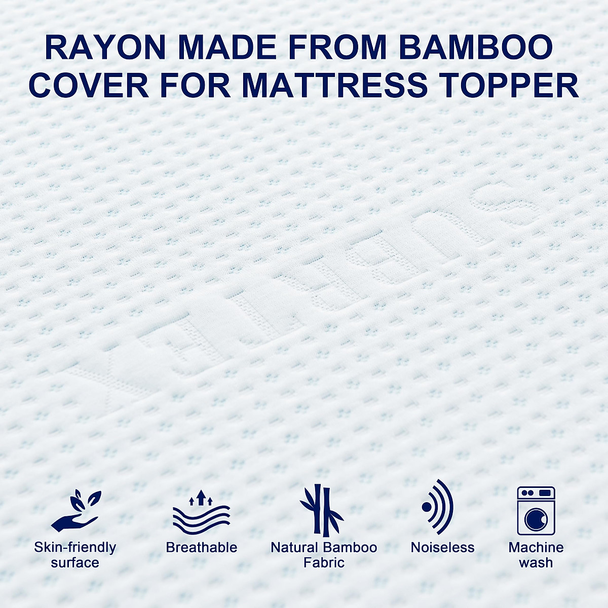 Subrtex 3 Inch Mattress Topper Cover (Only Cover) Mattress Topper Protector Bedding Rayon Made from Bamboo Removable Mattress Encasement with Zippers, Full