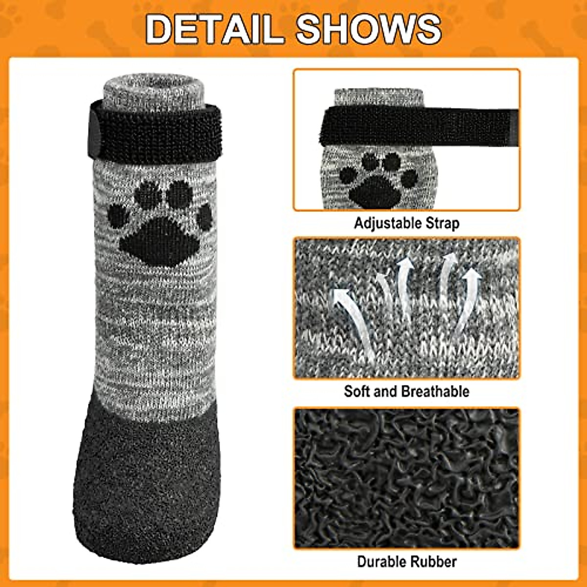 KOOLTAIL Anti Slip Dog Socks - Outdoor Dog Boots Waterproof Dog Shoes Paw Protector with Strap Traction Control for Hardwood Floors