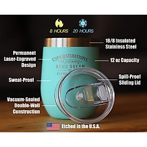 Congratulations on Pursuing Your Dream - Wine Tumbler with Sliding Lid - Cute Funny Boss of Coworker Leaving Gift - Teal