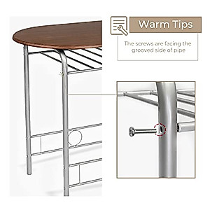 VINGLI 3 Piece Dining Set,Small Kitchen Table Set for 2,Breakfast Table Set,Kitchen Wooden Table and 2 Chairs for Small Space/Dining Room/Apartment,Metal Frame,Wine Rack,Sliver&Brown