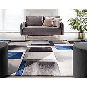 Well Woven Lane Blue Modern Geometric Boxes & Squares Pattern Area Rug 8x10 (7'10" x 10'6")