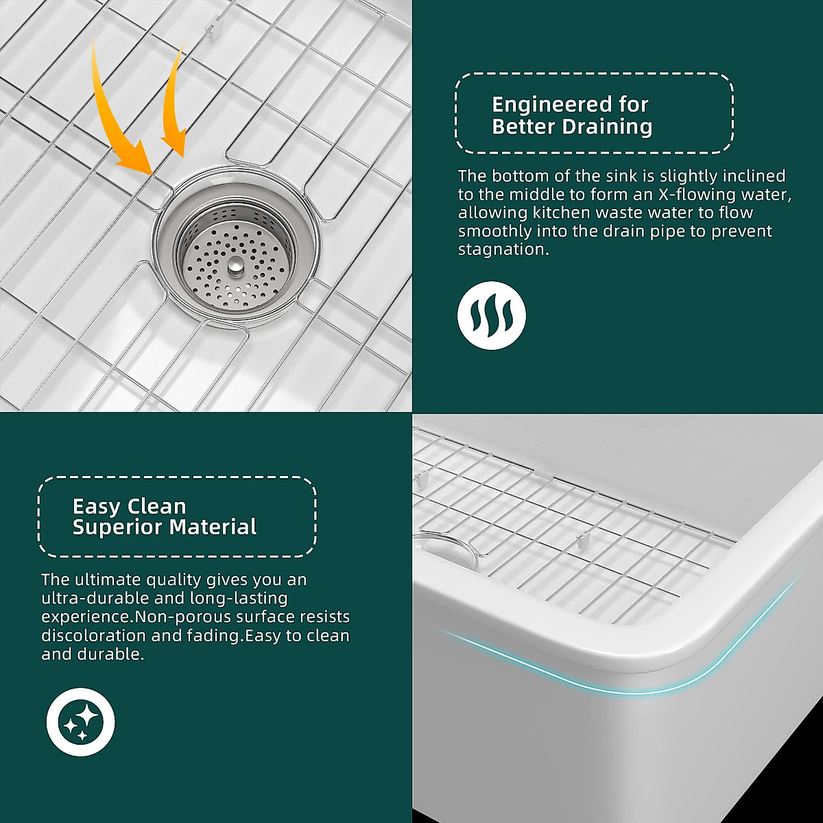 Miuara White Undermount Kitchen Sink 32 Inch - Large Kitchen Sink Drop In 32"x19", 9" Deep Dual Mount Drop In Kitchen Sink, Topmount Single Bowl Fireclay Sink For Kitchen, with Custom Accessories