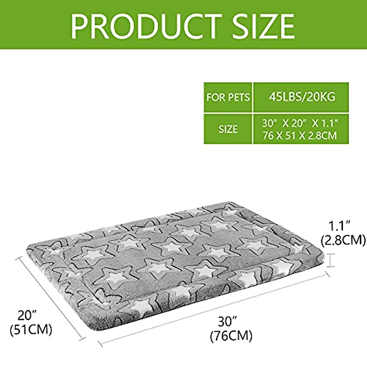 EMPSIGN Crate Dog Bed Mat - Crate Pad Reversible (Cool & Warm), Machine Washable Dog Crate Mat, Pet Sleeping Mat Kennel Bed Pad for Crate for Small to XXX-Large Dogs, Grey, Star Pattern