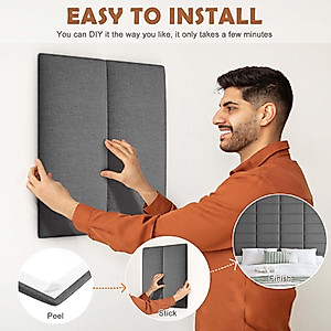 IFNOW Upholstered Wall Mounted Headboard, 3D Soundproof Wall Panels Peel and Stick Headboard for Queen Size, Reusable and Removable Tufted Bed Headboard in Dark Grey(9 Panels, 10" x 24")