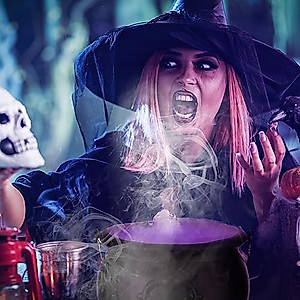 Wettarn Halloween Mist Maker Fogger 8" Witch Cauldron Kettle with Handle 12 LED Lights Fog Machine Atomizer Mini Mister Punch Bowl Plastic Cauldron Pot for Holidays Outdoor Parties Decorations