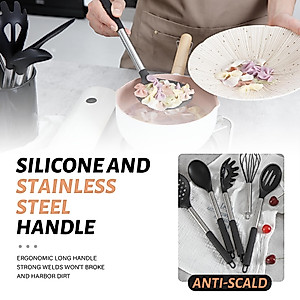 Hvygss Kitchen Utensils Set with Holder, Black Silicone Cooking Utensils Set Dishwasher Safe Stainless Steel Handle Spoons Spatula Set Heat Resistant Kitchen Tools