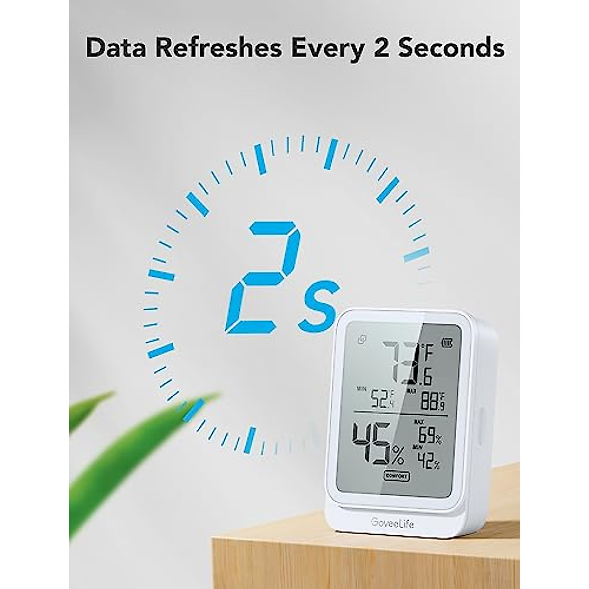 GoveeLife 36'' Smart Tower Fan for Bedroom Bundle with Hygrometer Thermometer H5104, Bluetooth Room Temperature Monitor with APP Alert and 2 Years Date Storage Export, Remote LCD Digital Display