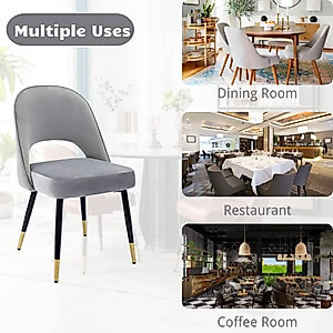 HEAH-YO Modern Dining Chairs Set of 2, Upholstered Velvet Dining Room Chairs with Hollow Backrest and Metal Legs, Armless Accent Chairs for Dining Room Living Room, Gray