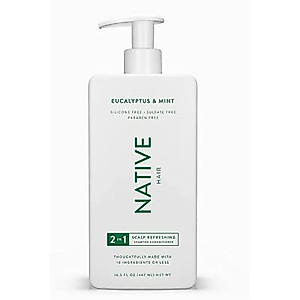 Native Eucalyptus & Mint 2-in-1 Shampoo and Conditioner, Scalp Refreshing |Sulfate Free, Paraben Free, Dye Free, with Naturally Derived Clean Ingredients| 16.5 oz