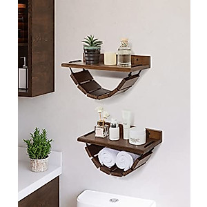 Sivapleso Floating Nightstand Set of 2, Wood Wall Mounted Nightstand Desk Bedside Tables Floating Shelves with Hammock Rustic Decor for Living Room, Bedroom, Kitchen, Office