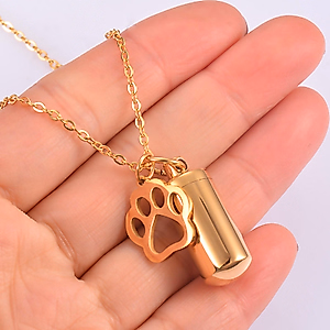 YOOYEH Memorial Dog Urns Necklace Pet Cremation Urn Pendant Cat Urn Necklace with Hollowout Paw Pet Memory Keepsakes Urn Holder Stainless Steel Pet Urn Necklace Cremation Jewelry for Pets
