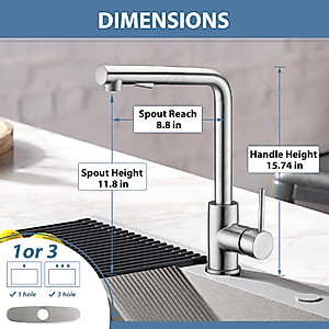 CREA Brushed Nickel Kitchen Faucets,Pull Down Kitchen Faucet with Sprayer Magnetic Docking,Rotary 15.8" Single Handle Kitchen Sink Faucet Stainless Steel Farmhouse Kitchen Faucet Bar RV Sink Faucet