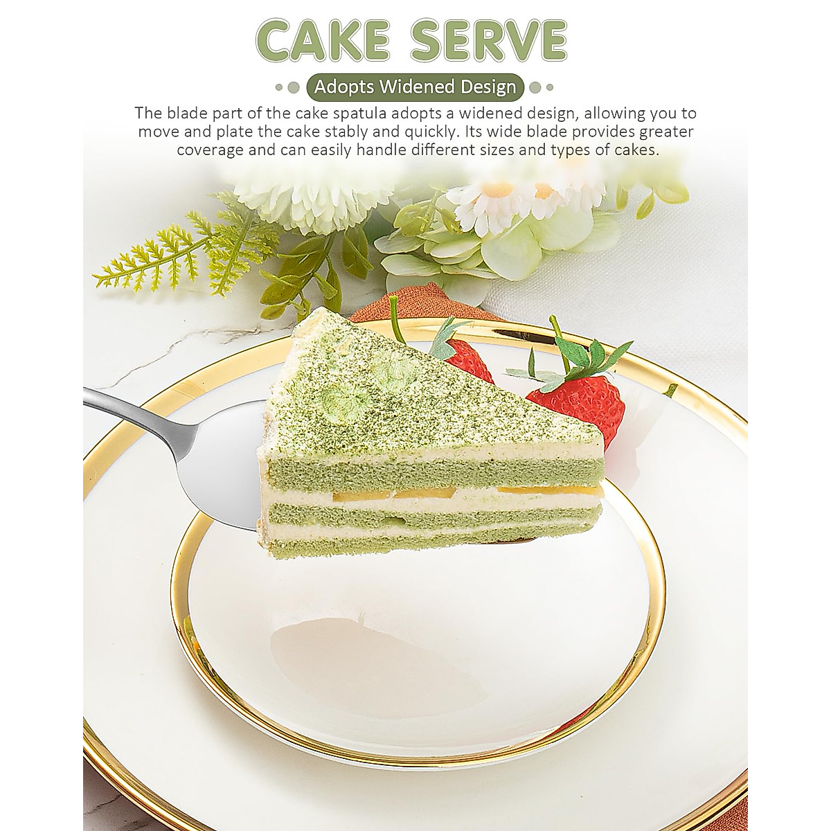 FTAKRY 2-Piece Premium Cake Cutting Set, Exquisite Knife and Server with Serrated Design, Includes Cake Knife and Pie Spatula for Pastry, Pizza and Desserts (Silver)