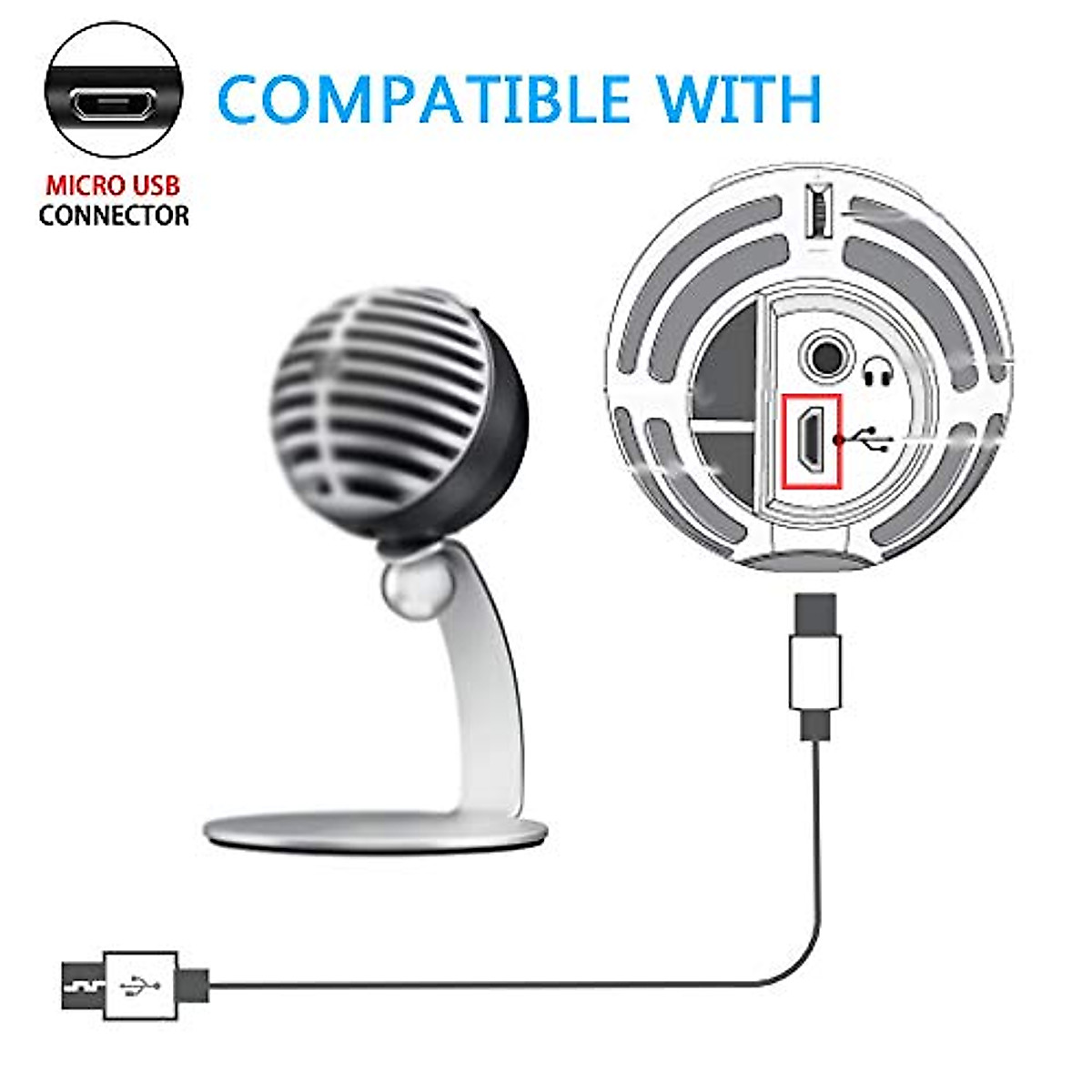 USB Cable Cord Wire Compatible for Shure MV5/MV51/MV88/MV5C/MV7 USB Microphone