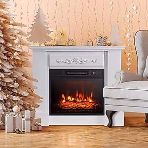 ORALNER 32” Electric Fireplace with Mantel, Package Wooden Firebox Surround Freestanding Fireplace Insert Heater w/ 3 Flame Effects, Remote & 6H Timer, Overheat Protection, 1400W (White)