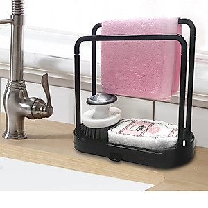 3 in 1 Sponge Holder Sink Caddy, Dish Cloth Hanger + Soap Rack + Sink ，with Drain Pan, for Kitchen Sink or Bathroom Storage,Sponge Brush Soap Dish Dishcloth RackStopper Holder
