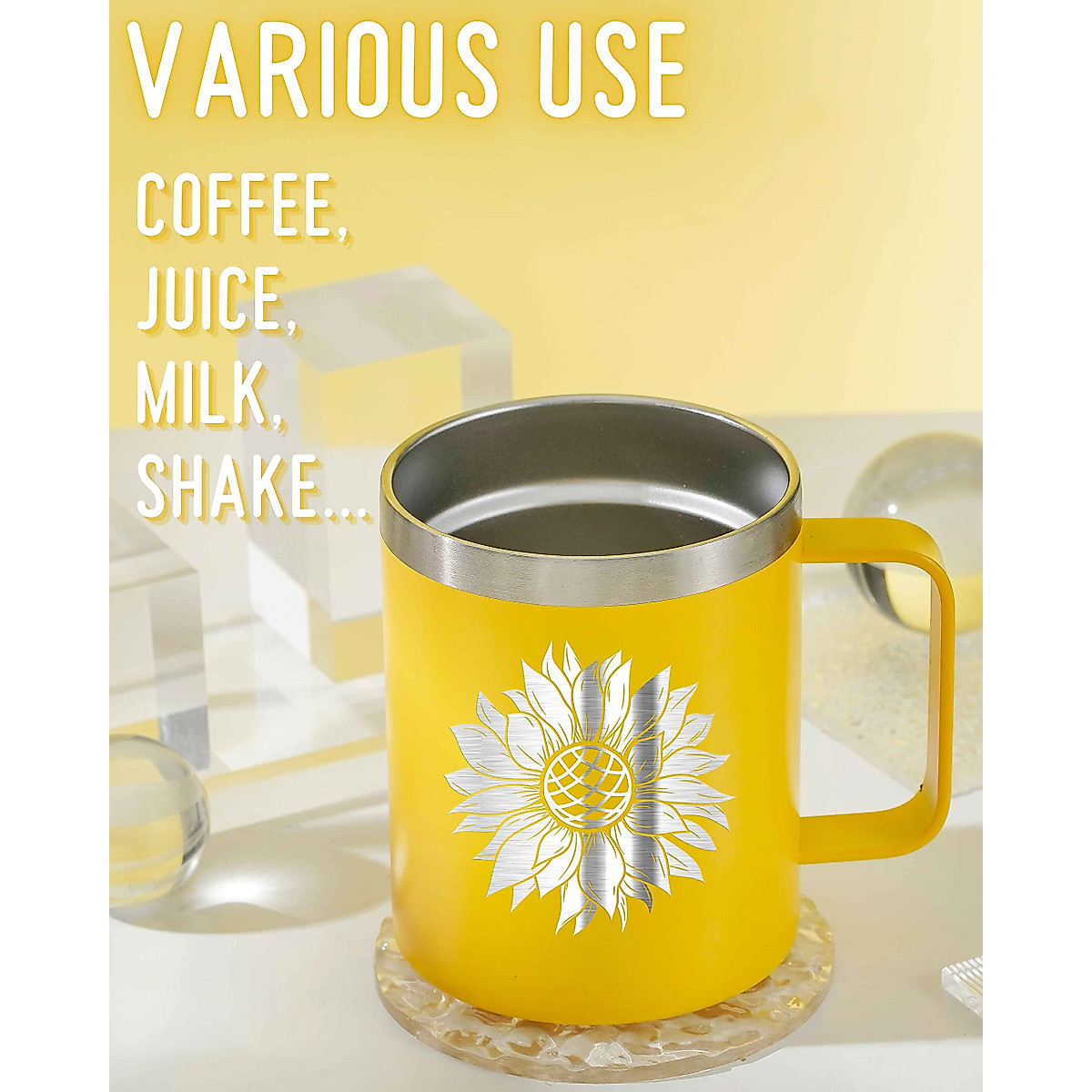 Onebttl Sunflower Gifts for Sunflower Lovers, 12oz Insulated Stainless Steel Coffee Mug with Lids, Best Sunflower Gifts for Best Friend, Christmas, Birthday