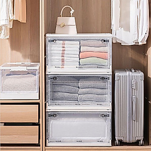 Stackable Storage Bins, 48.7 QT Closet Organizers and Storage, Collapsible Clear Storage Bins with Lids and Wheels for Bedroom Toy Storage Bins Pantry Storage Organizer Bins