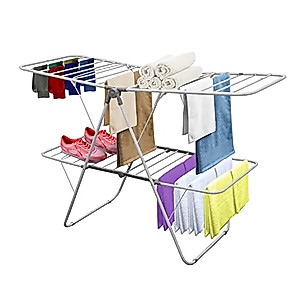 Brookstone [2 Tier [Double Spaced] Foldable Clothes Drying Rack, Collapsible Laundry Hanger, NO Installation Required - Ready Out of The Box