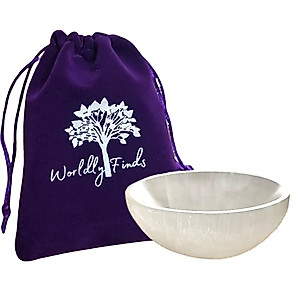 Selenite Bowl Crystal Holder - Sage Smudge Bowl, Moroccan, Polished, Hand-Carved for Cleansing, Charging Crystals, Smudging Offering Bowl, Spiritual Gifts, Wiccan Altar Supplies Gift Bag (3" Medium)