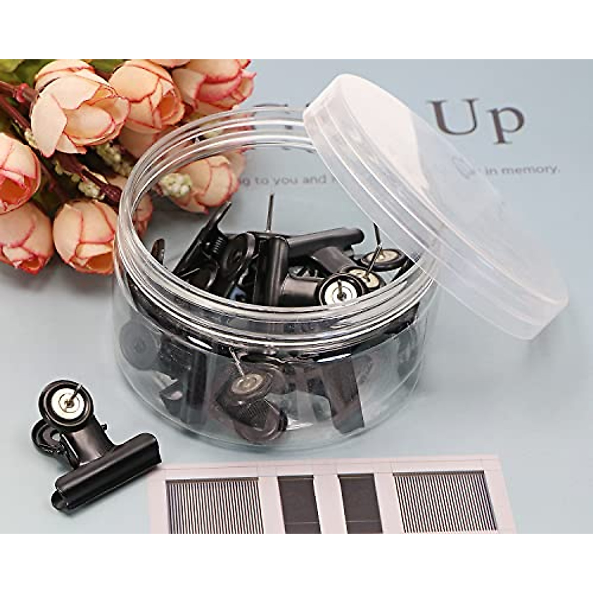 Tupalizy 15PCS Push Pins Clips Bulldog Thumbtack Clips for Bulletin Cock Board Wall Office School Home Cubicle Pictures Documents Notes Papers Calendars Photos Files Artworks Craft Projects (Black)