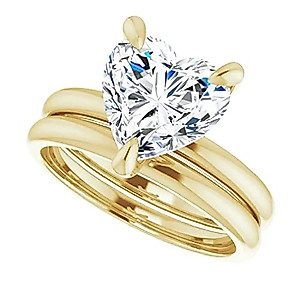 Solid Gold Engagement Ring Set for Women, Handmade 3.5 Carats Heart Cut Moissanite Solitaire Ring Set Diamond Wedding Bridal Ring Anniversary Propose Gift Her, 10K/14K/18K, 925 Silver