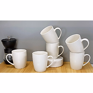 MIWARE 11 Ounce Porcelain Mugs, Set of 6 Coffee Mugs for Tea, Milk, Hot Cocoa, White