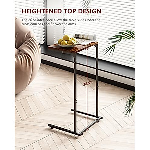 Vantic C Shaped End Table, Small Couch Side Table with Storage Bag, Sturdy Slide Under Sofa Table with Metal Frame for Living Room & Bedroom (16" L x 11.6" W x 28" H), Rustic Brown