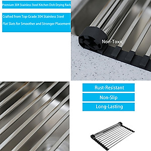 Roll Up Dish Drying Rack Over Sink Over The Sink Dish Drying Rack Kitchen Dish Drainer, Folding Dish Rack for Kitchen Sink Counter Stainless Steel Rectangular Tubing Mat Foldable Dish Dryer Racks