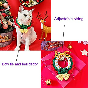 ANIAC Cat Christmas Hat with Collar Small Dog Christmas Costume Suit Puppy Santa Outfit Pet Holiday Accessories Knitted Xmas Cap and Scarf for Kitten Extra Small Dogs (Medium, Red)