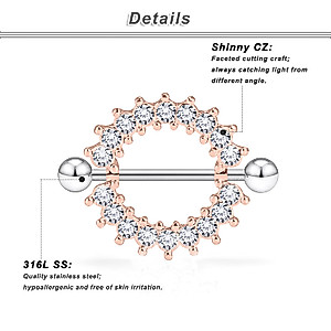 Ocptiy Nipple Rings Piercing Jewelry 14G Stainless Surgical Steel Cubic Zirconia Diamond Heart Hypoallergenic Nipple Tongue Nipplering Rings Hoops Barbell Bar Piercing Jewelry Retaine Women Rose Gold