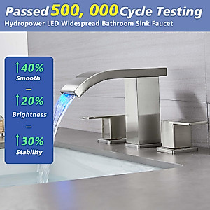 Kyatinsal LED Light Widespread Bathroom Faucets for Sink 3 Hole Waterfall -Bathroom Faucet with Pop-up Drain Assembly, 8 Inch Bathroom Sink Faucet 2-Handles,Modern Lavatory Vanity Faucet